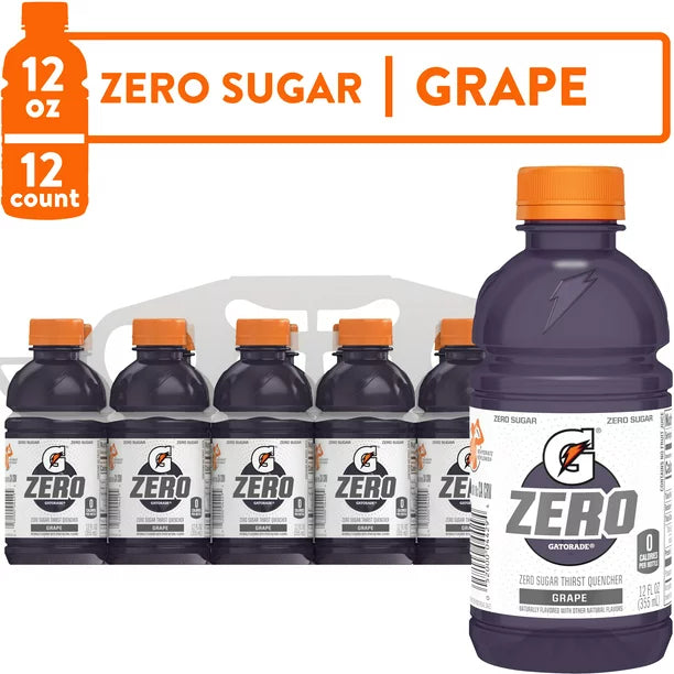 Gatorade G Zero Sugar Grape Thirst Quencher Sports Drink, 12 oz, 12 Pa ...