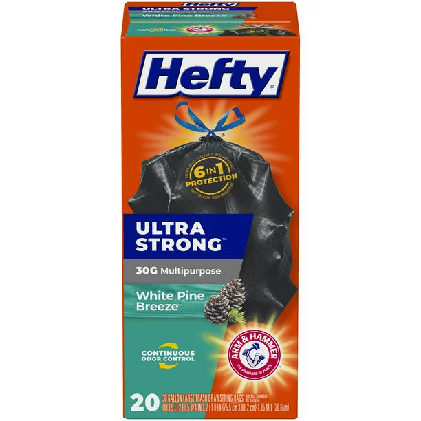 Hefty Ultra Strong Multipurpose Large Trash Bags, Black, 30 Gallon, 20 ...