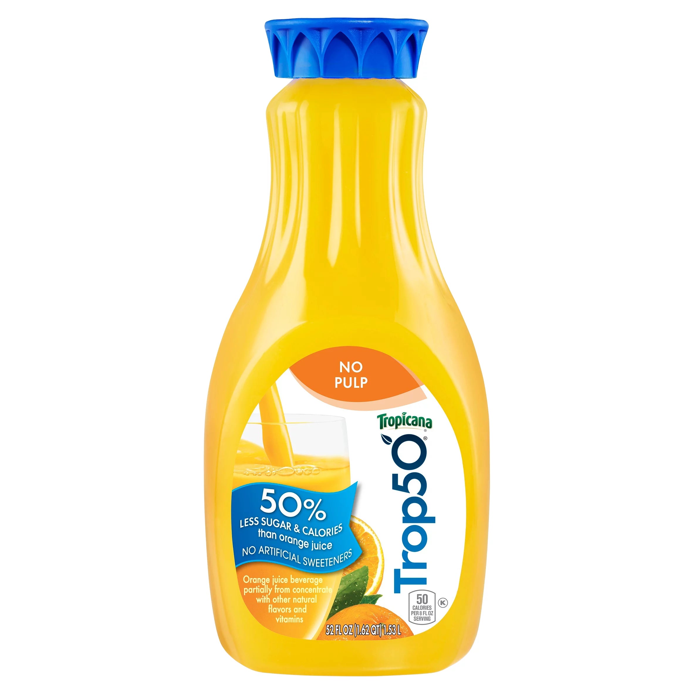Tropicana Trop50, No Pulp Lower Sugar Orange Juice, 52 oz Bottle– Fresh ...