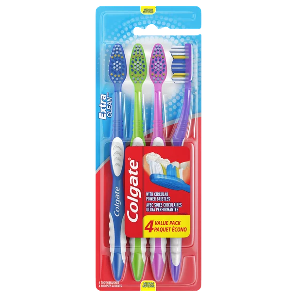 Colgate Extra Clean Flexible Grip Toothbrush, Medium, 4 Ct– Fresh ...